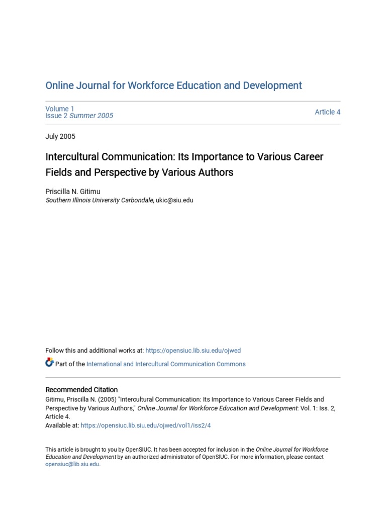 Perspectives on Intercultural Communication: Importance for Various Career Fields and Insights ...