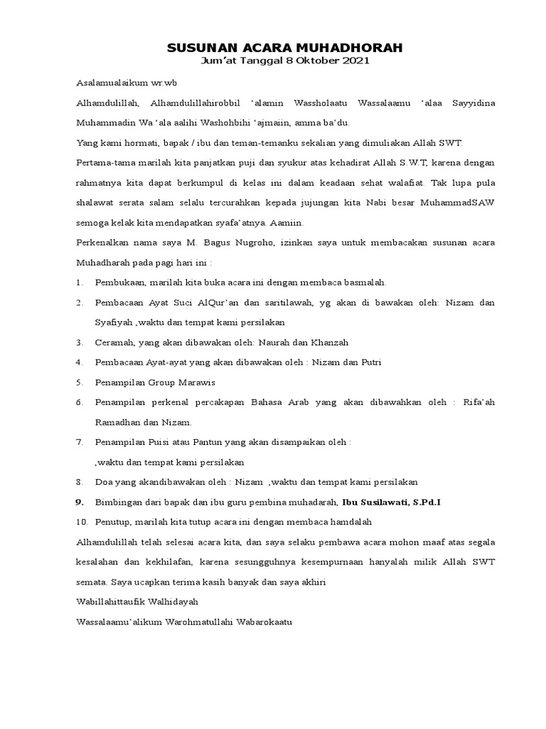 Susunan Acara Muhadharah | PDF