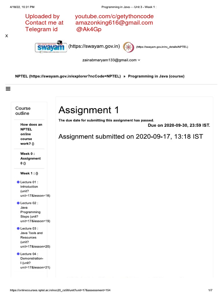 NPTEL Java 2020Sep-Decemeber | PDF