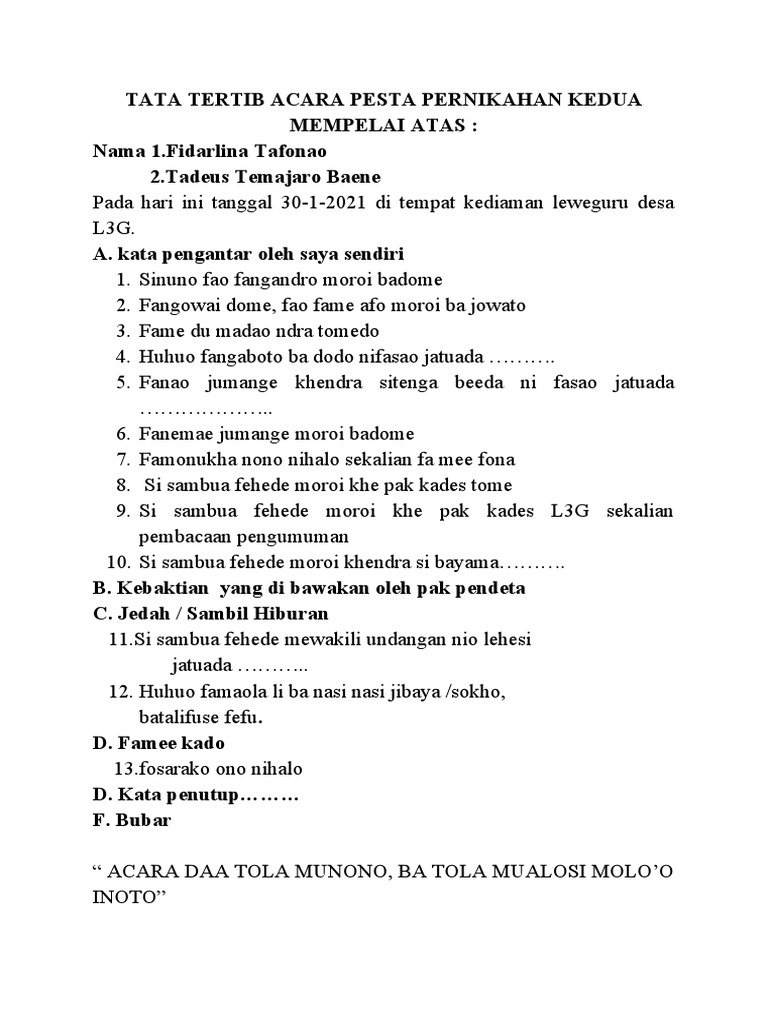 Tata Tertib Acara Pesta Pernikahan Kedua Mempelai Atas Pdf
