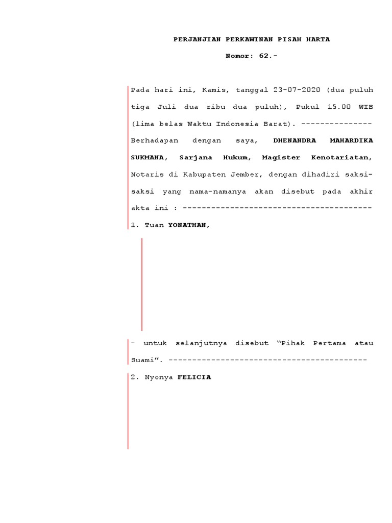 Perjanjian Kawin Pisah Harta | PDF