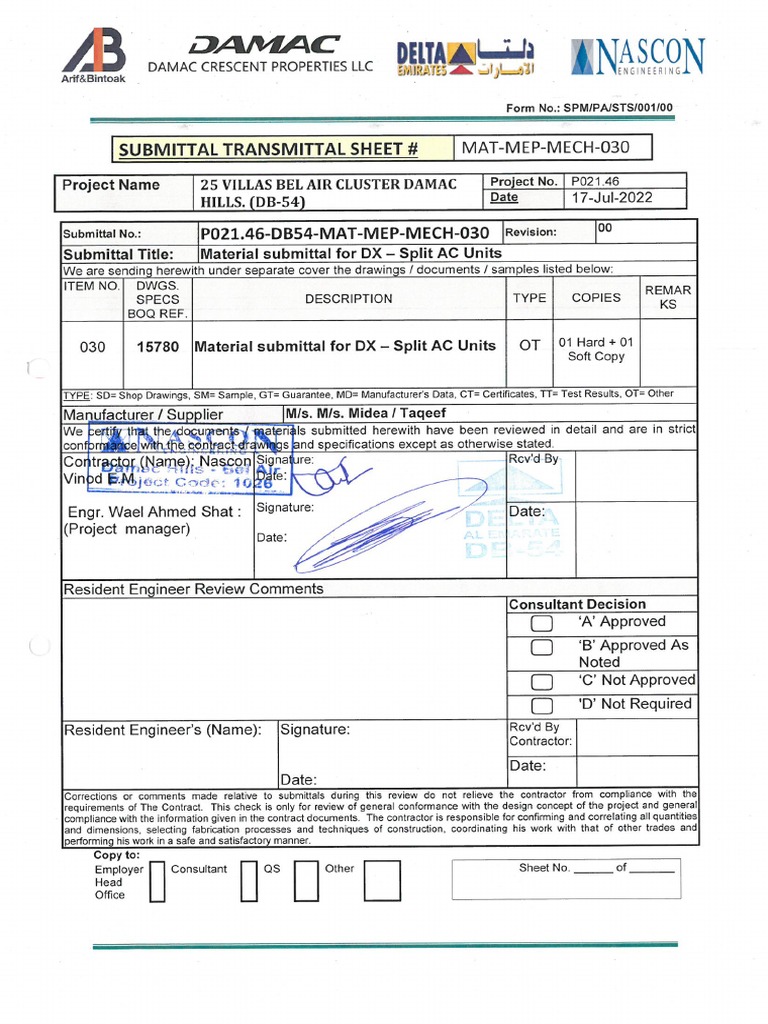 p021.46 Db54 Mat Mep Mech 030 DX Split Ac Unit | PDF | Electric Motor ...