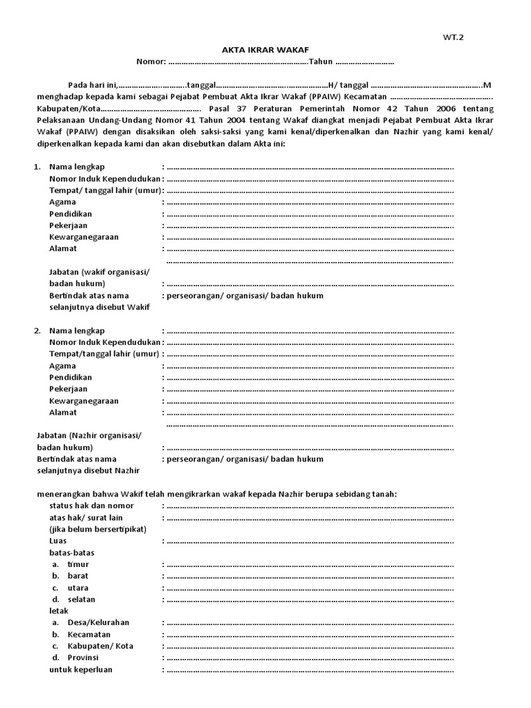 WT 2 Akta Ikrar Wakaf | PDF