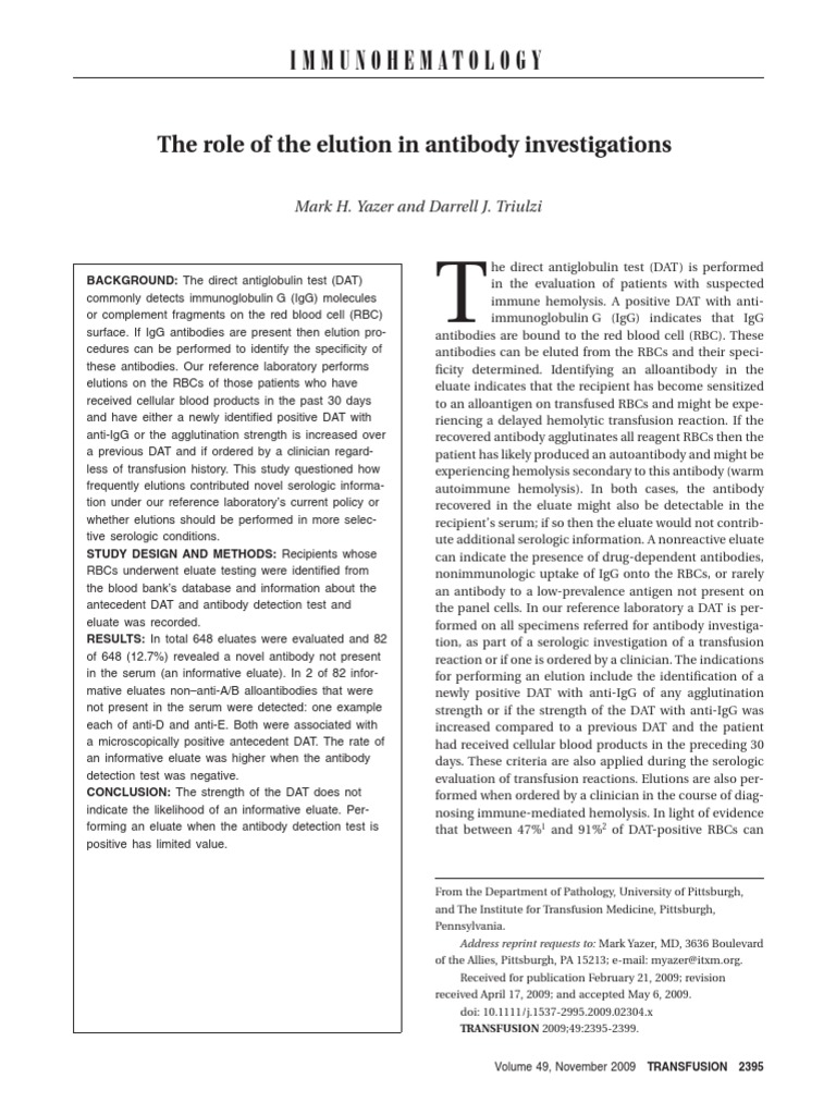 The Role of The Elution in Antibody Investigations | PDF | Serology ...