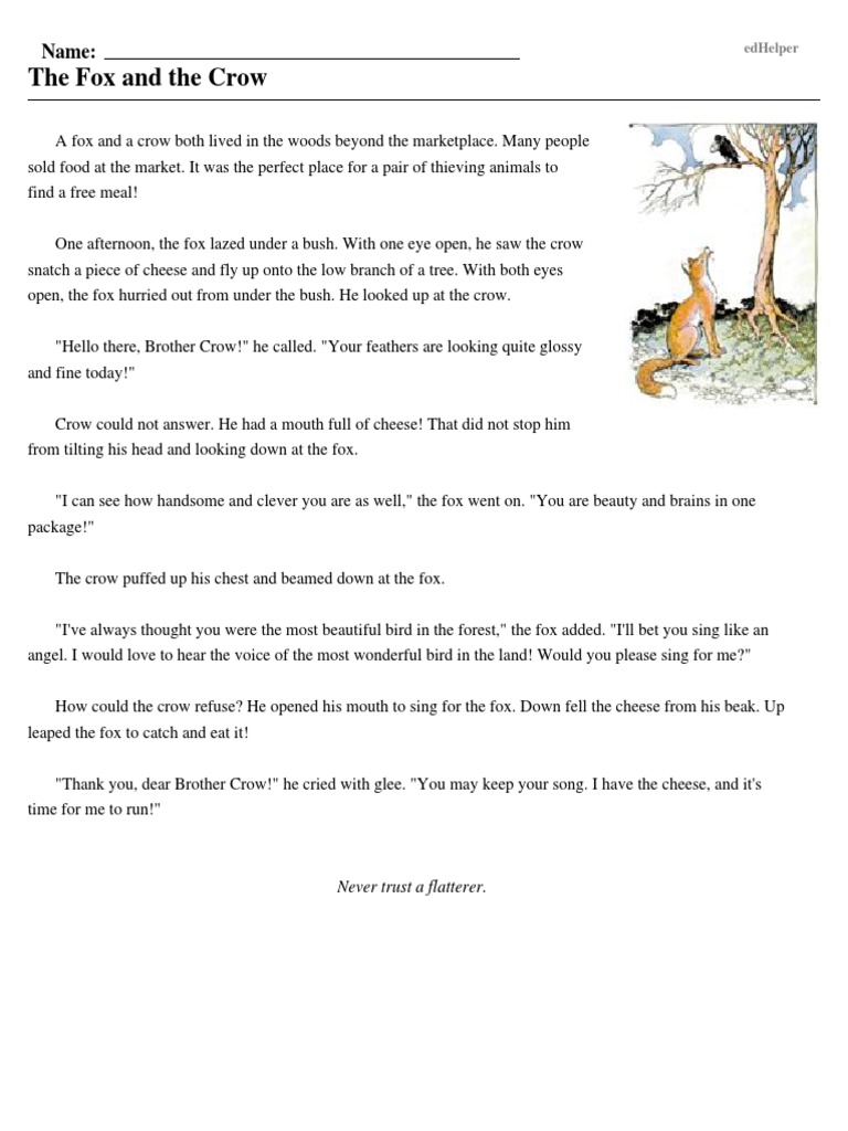 The Sly Fox Outsmarts the Gullible Crow: A Fable About the Dangers of Flattery | PDF