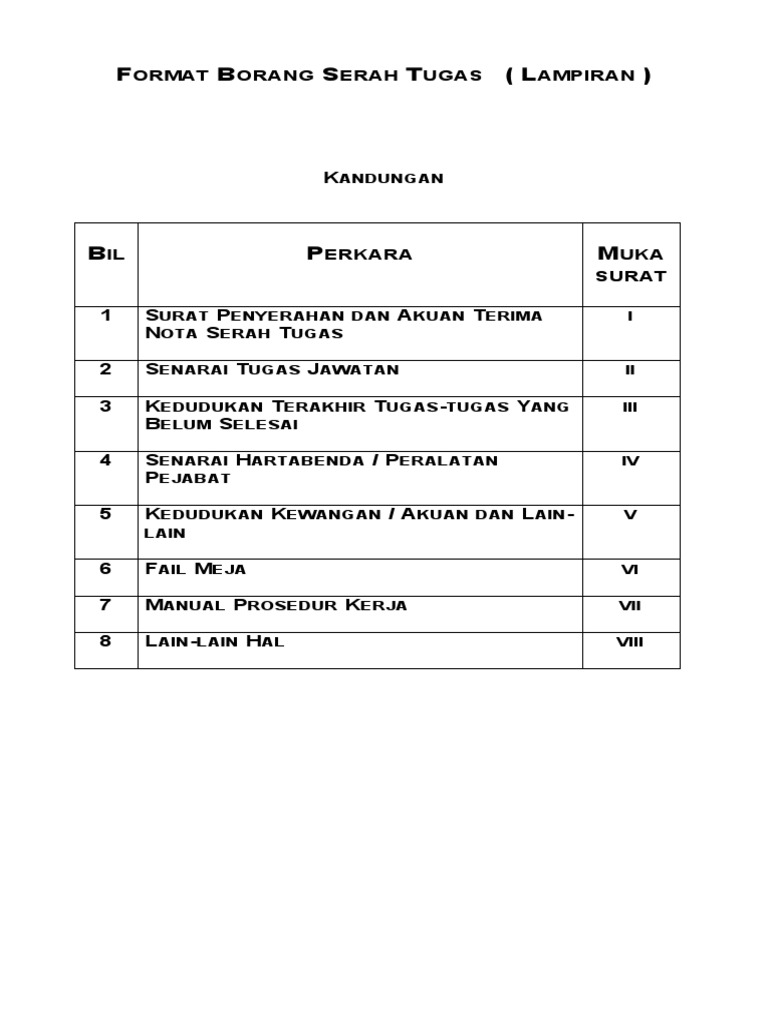 Format Borang Serah Tugas | PDF
