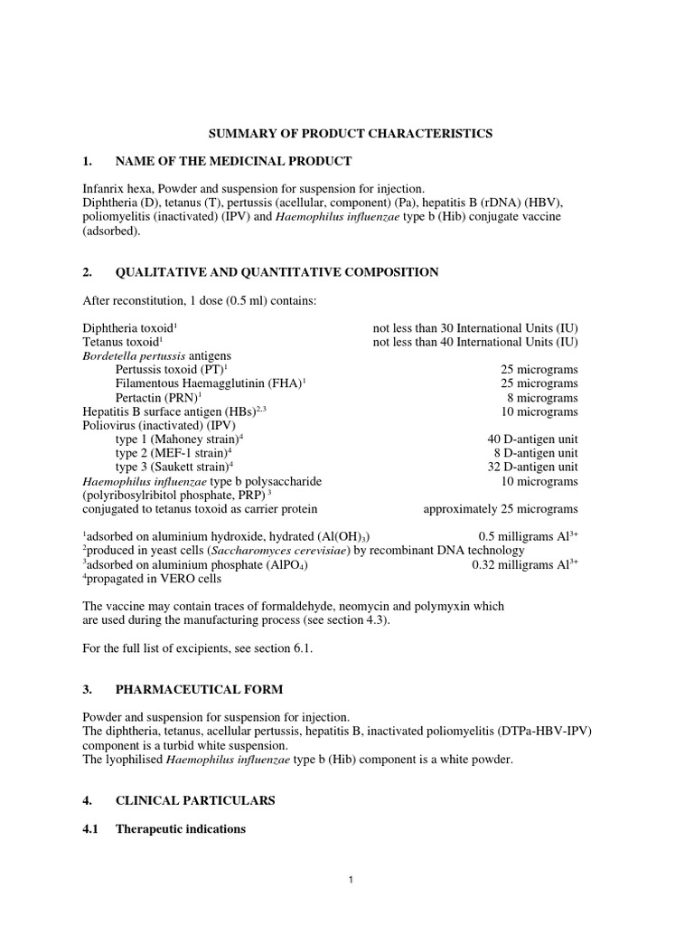 Infanrix Hexa Vaccine Overview | PDF | Vaccines | Vaccination