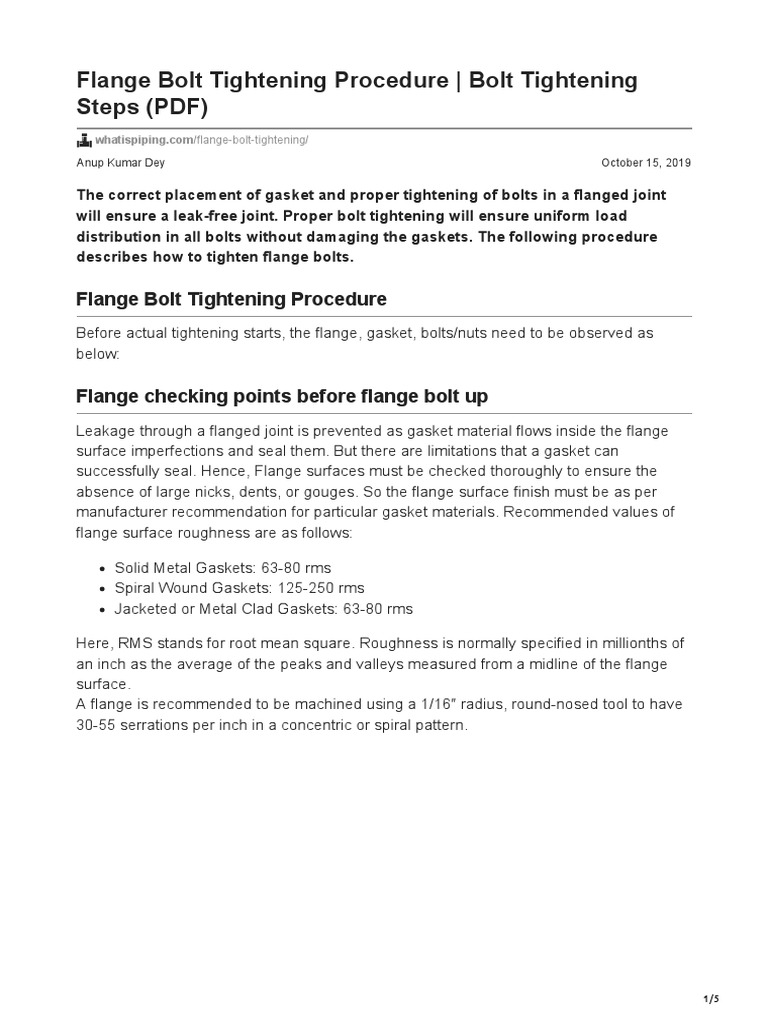 Flange Bolt Tightening Guide | PDF | Screw | Pipe (Fluid Conveyance)