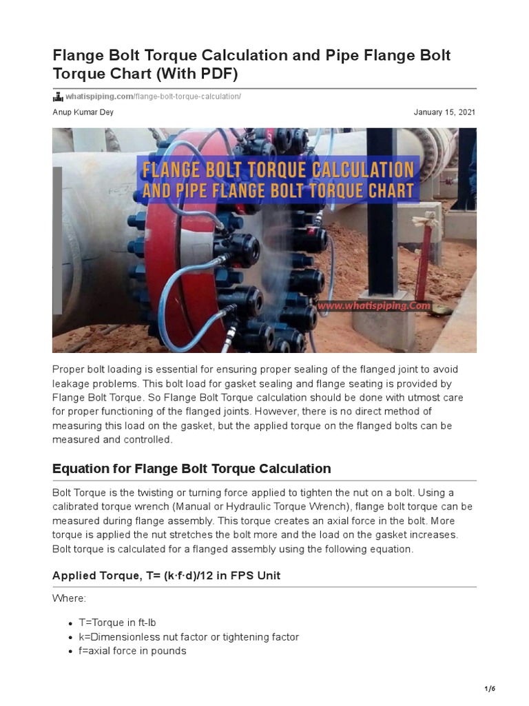 Flange Bolt Torque Calculation and Pipe Flange Bolt Torque Chart | PDF | Joining | Applied And ...