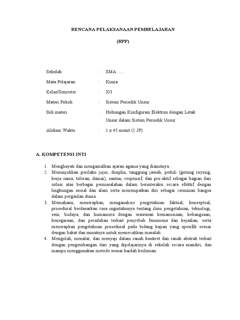 Revisi RPP KD 4-4 Konfigurasi Elektron Dan Spu Erisa Mutiara 4301415047 | PDF | Teknologi & Rekayasa