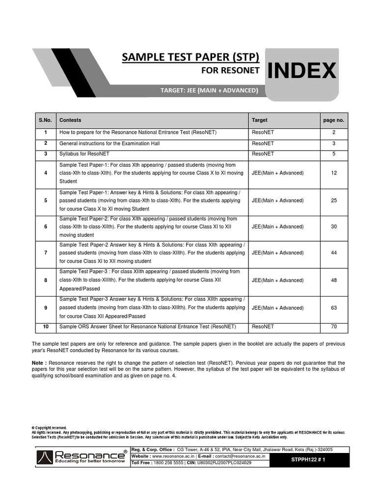 Index: Sample Test Paper (STP) | PDF | Chemical Bond | Complex Number
