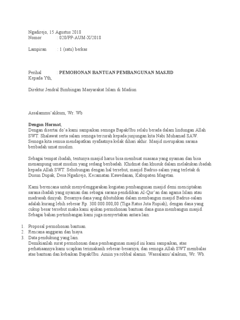 Contoh Proposal Pembangunan Masjid | PDF