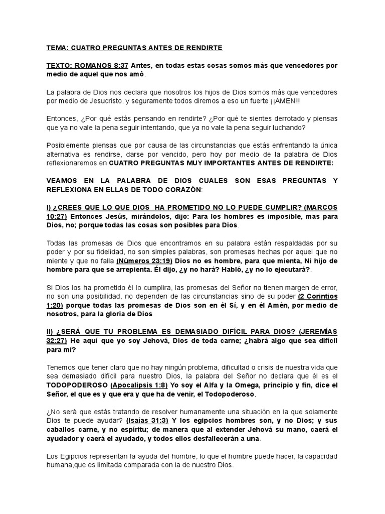 Cuatro Preguntas Antes de Rendirte | PDF | Saulo | Dios