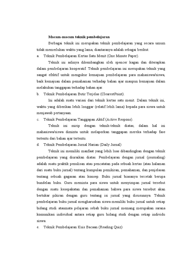 Macam-Macam Teknik Pembelajaran | PDF