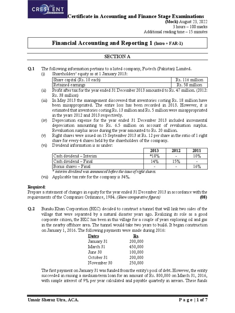 Crescent All CAF Mocks QP With Solutions Compiled by Saboor Ahmad | PDF ... Crescent All CAF Mocks QP With Solutions Compiled by Saboor Ahmad | PDF ...
