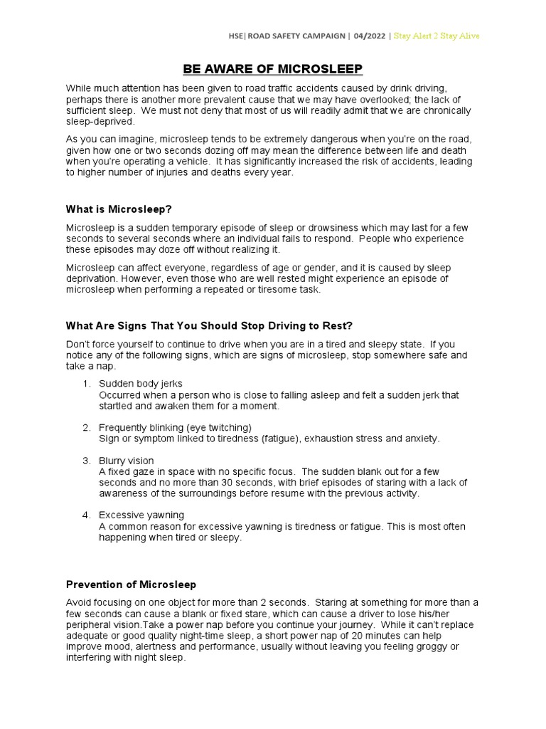 Be Aware of Microsleep - Write Up | PDF | Sleep | Psychology
