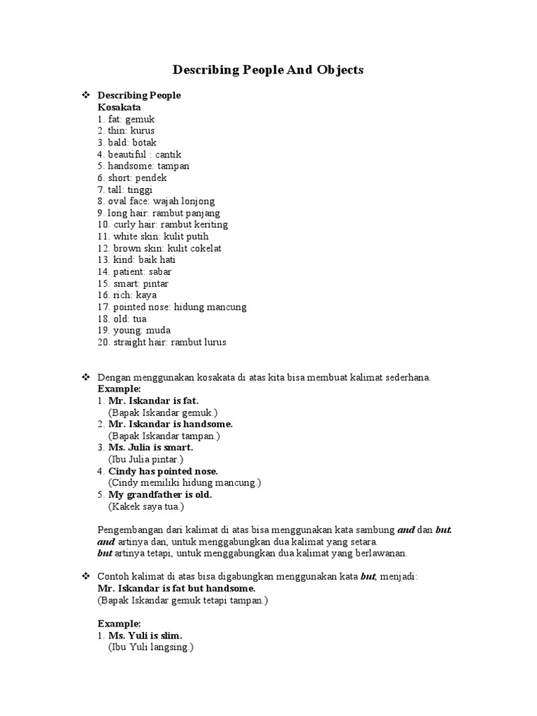 Describing People and Objects | PDF