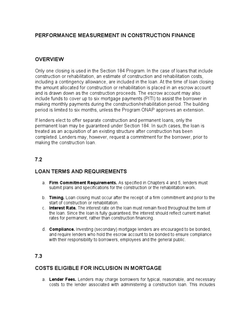 Construction Finance Performance Metrics | PDF | Loans | Mortgage Loan