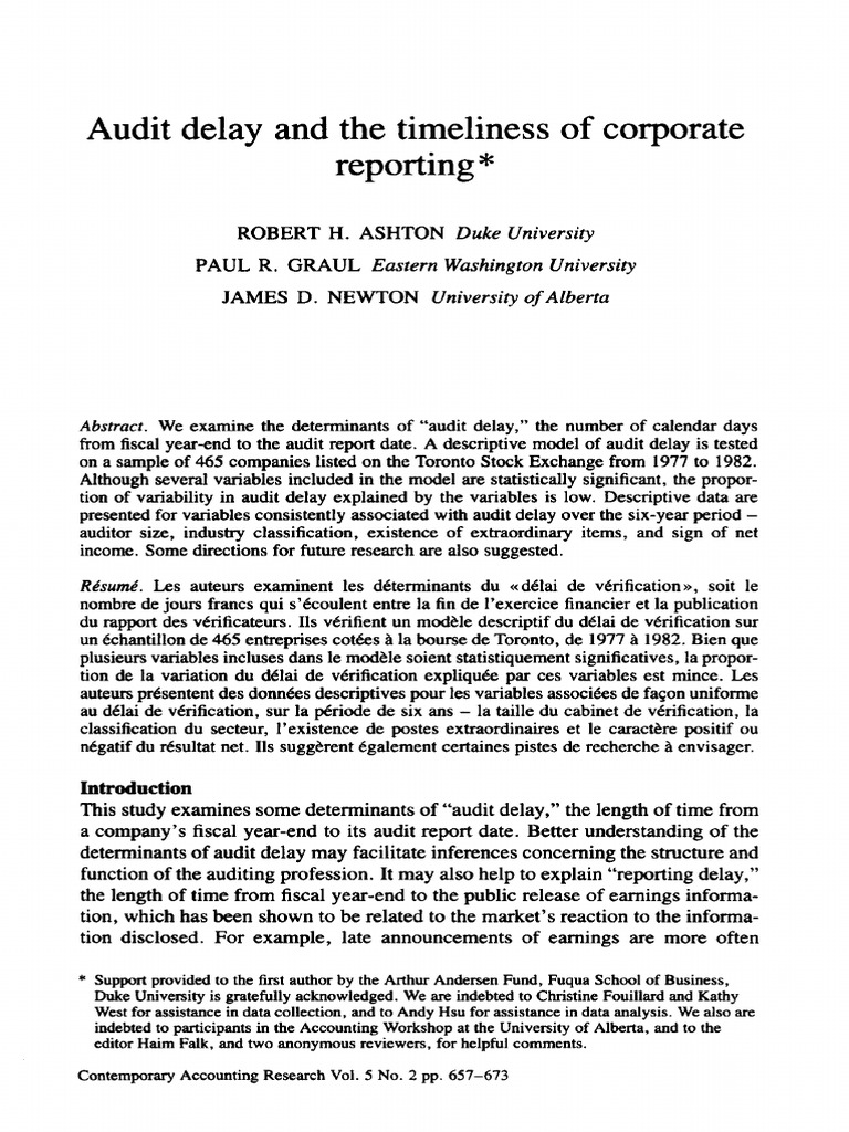 Audit Delay and The Timeliness of Corporate Reporting | PDF | Financial ...