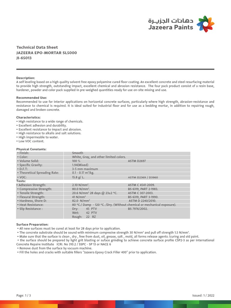 Jazeera Epo-Mortar SL5000 | PDF | Concrete | Paint