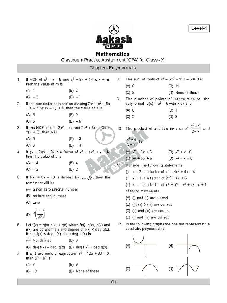 Math 10X CPA-02 For FDN (Polynomials) (Level 1+2+3) | PDF | Polynomial | Zero Of A Function
