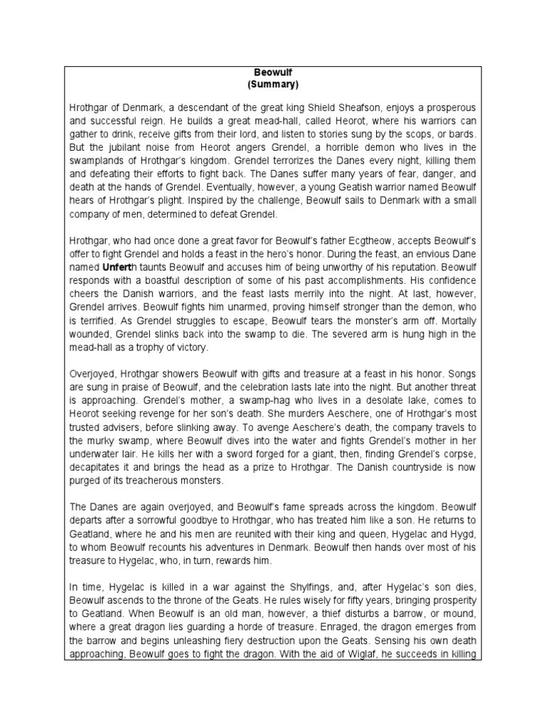 Beowulf Summary | Download Free PDF | Beowulf | English Folklore