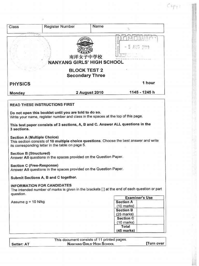 2010 S3 Bt2 With Ans Pdf Force Nature