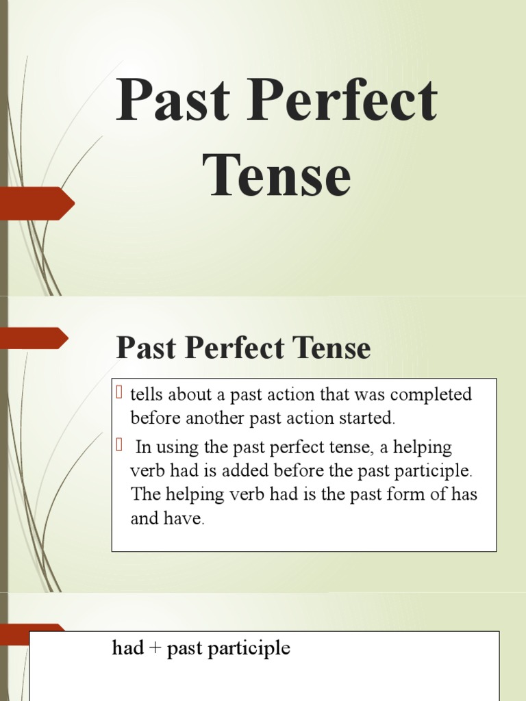 Past Perfect Tense | PDF | Perfect (Grammar) | Grammatical Tense