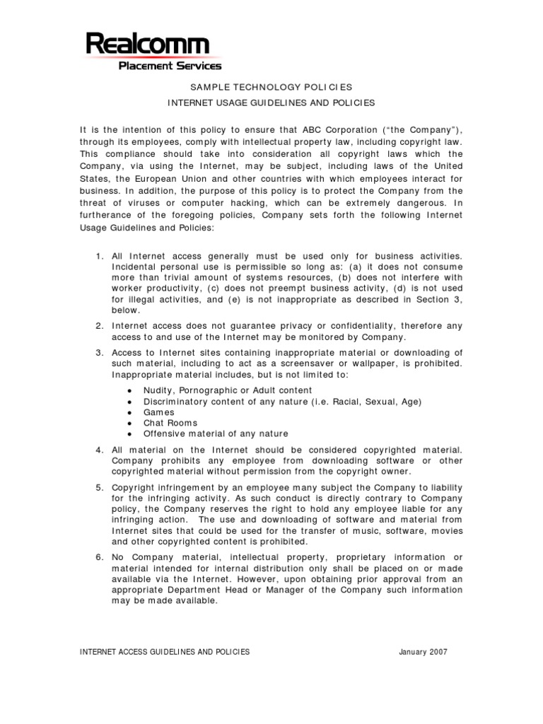 Comprehensive Internet Usage Policies and Guidelines to Ensure Legal ...