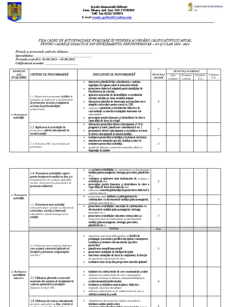 Fisa Autoevaluare | PDF