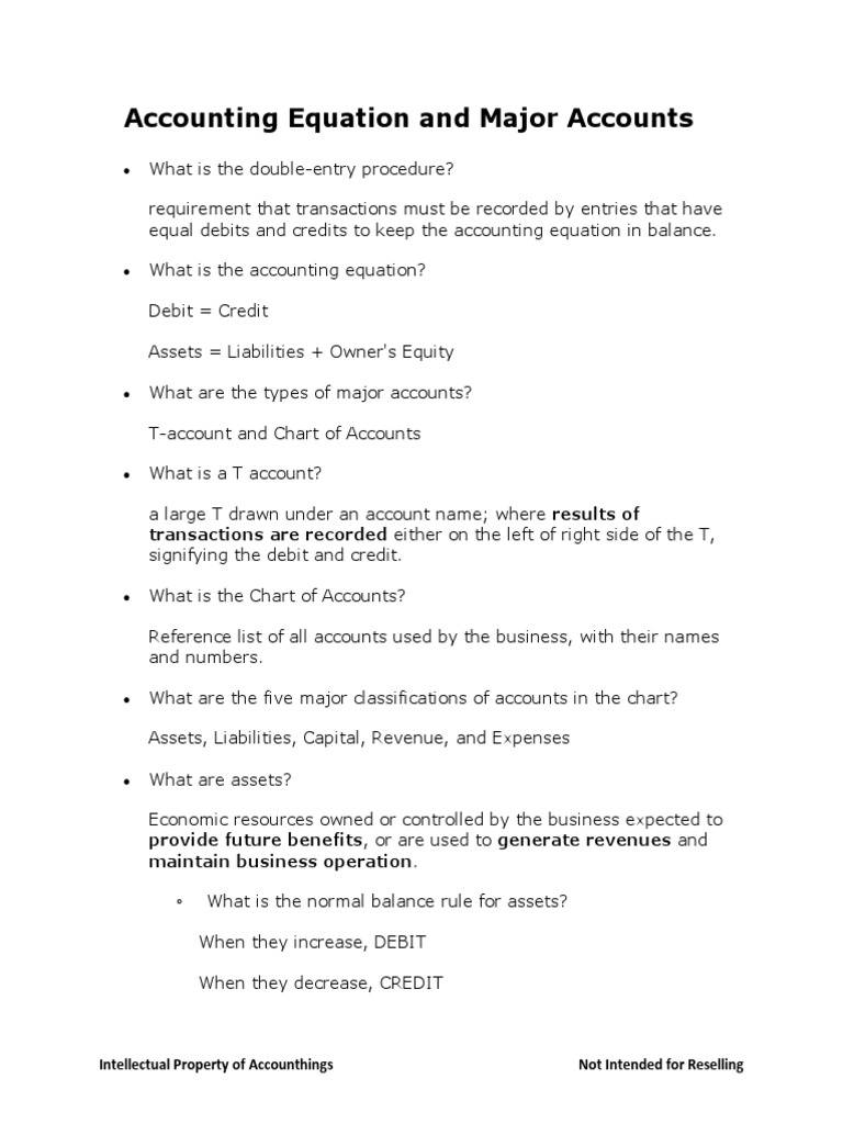 3 Accounting Equation and The Major Accounts | PDF | Debits And Credits ...