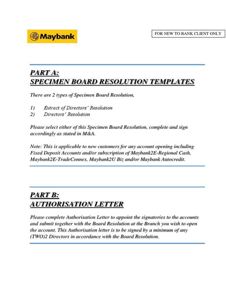 Maybank Board Resolution Template | PDF | Banks | Deed