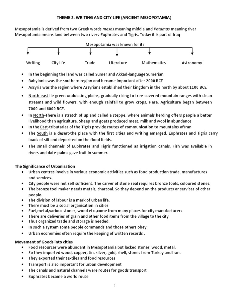 2) Writing and City Life NOTES | PDF | Mesopotamia | Sumer