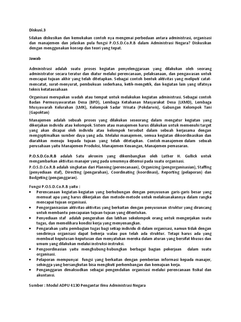 Diskusi 3. Pengantar Ilmu Administrasi Negara | PDF