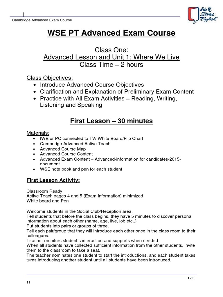 WSE Advanced Exam Course Overview | PDF | Test (Assessment) | Cognition