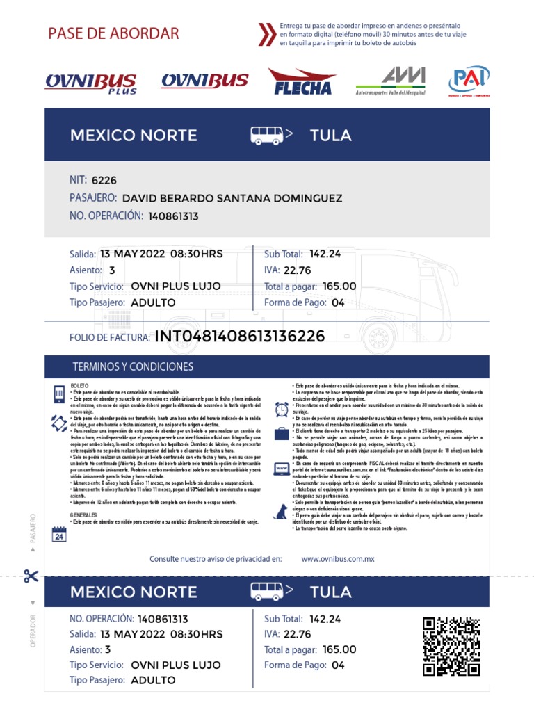 Boleto de Autobus | PDF | Autobús