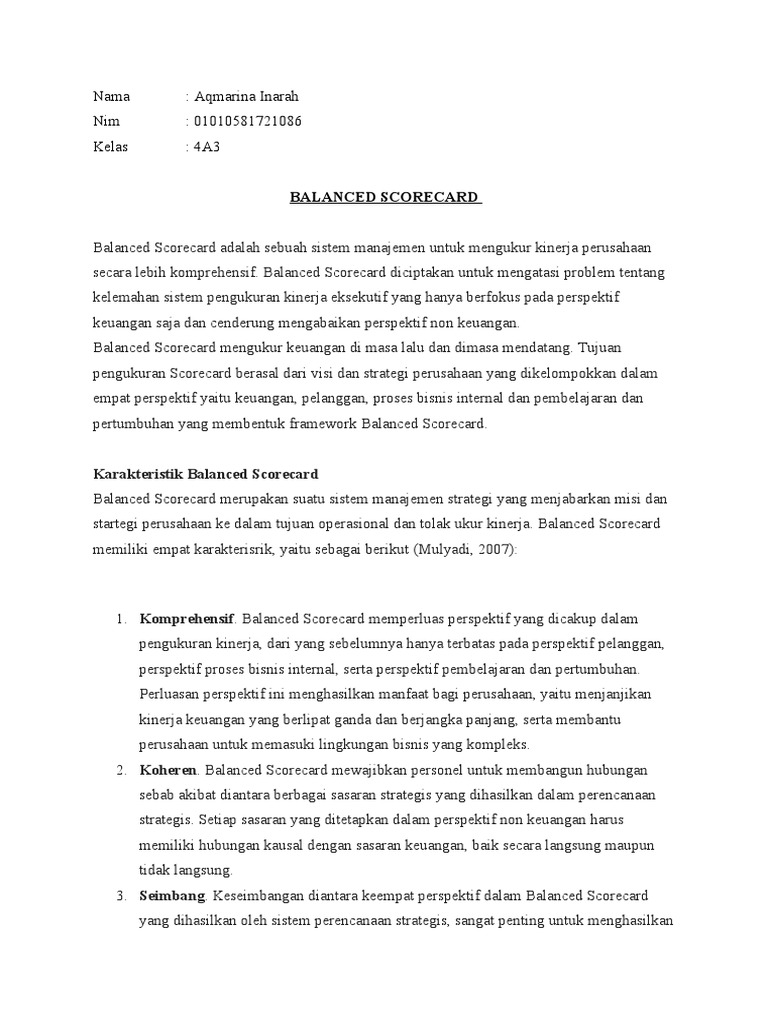 Balanced Scorecard Resume | PDF