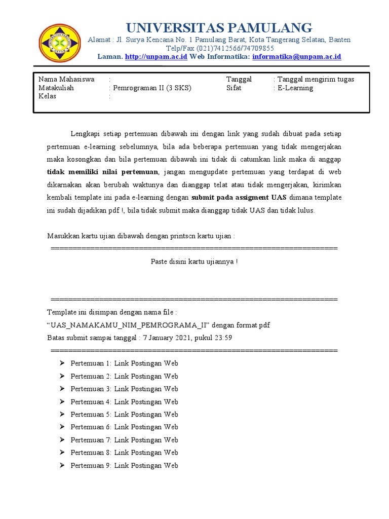 UAS Pemrograman II | PDF