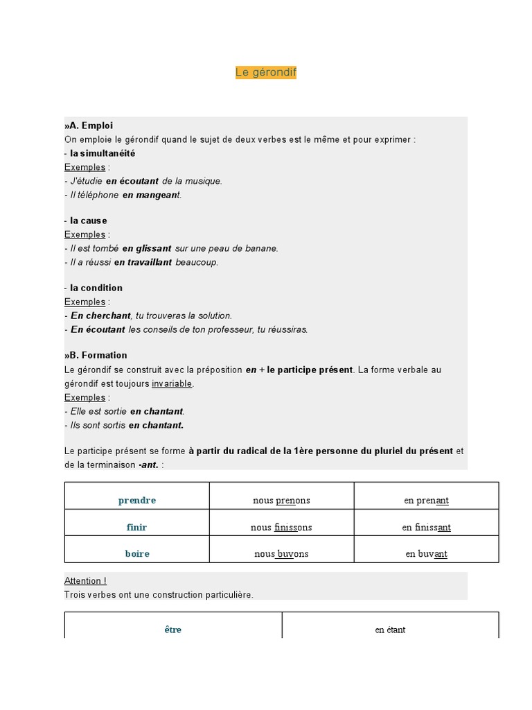 Comprendre le gérondif en français | PDF
