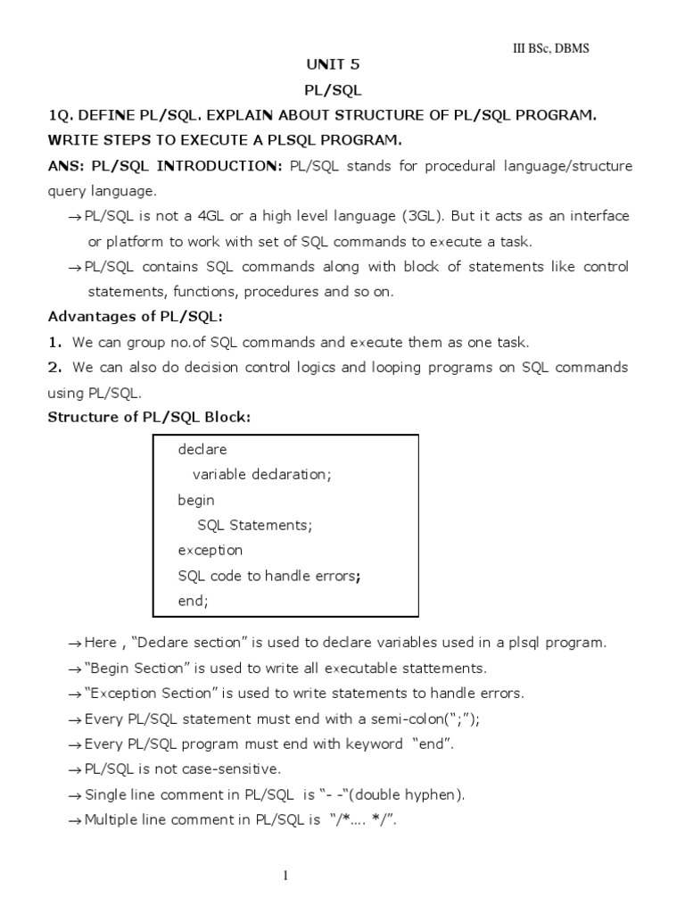 Dbms Unit 5 Final | PDF | Pl/Sql | Computer Programming Dbms Unit 5 Final | PDF | Pl/Sql | Computer Programming