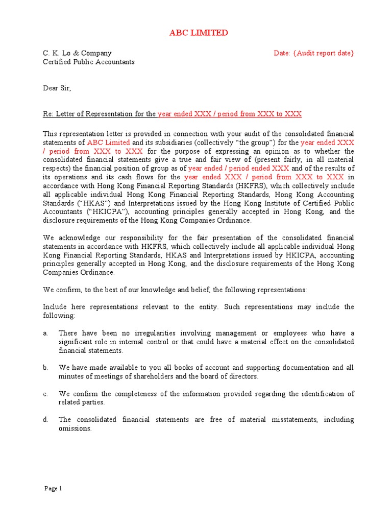 Letter - Representation (Consolidation) + (We) | PDF | Financial ...