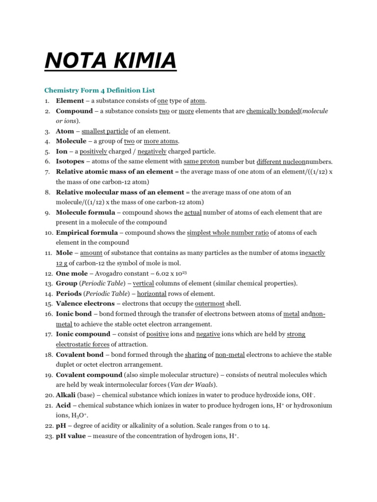 Nota Kimia | PDF | Alkane | Ion
