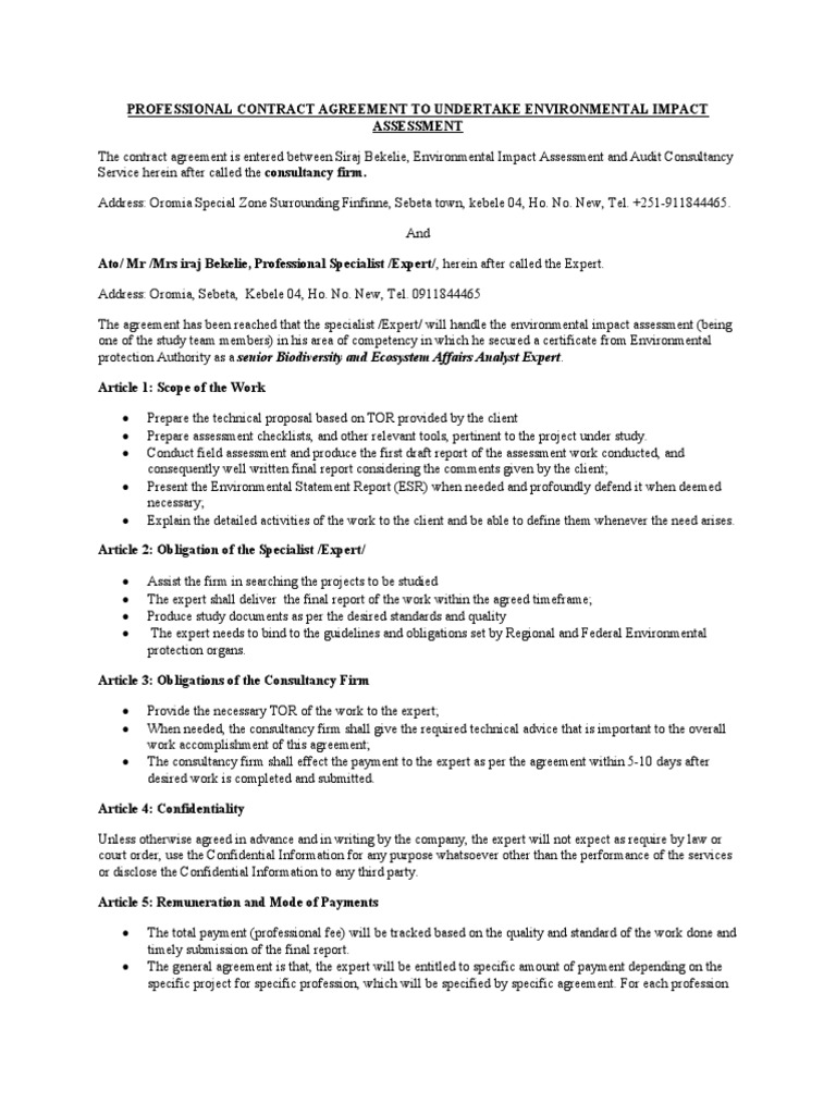 1 Siraj Biodiversity Professional Agreement | PDF | Settlement ...