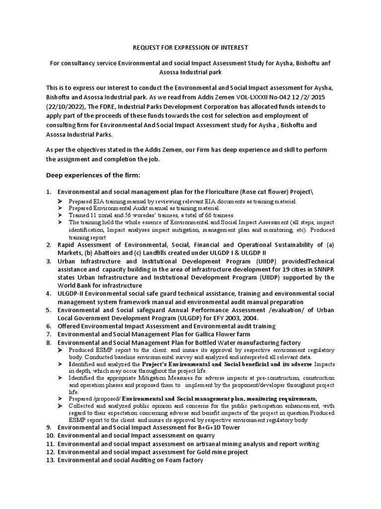 Request For Expression of Interest | PDF | Environmental Impact Assessment | Audit