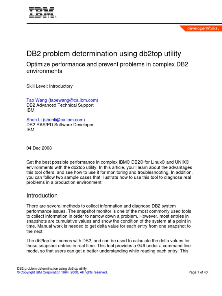 DB2 Problem Determination Using Db2top Utility | PDF | Ibm Db2 | Sql