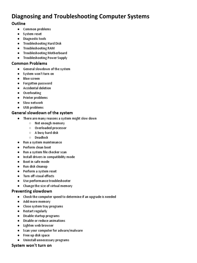 Diagnose and Troubleshoot Computer Systems | PDF | Computing | Computer Architecture