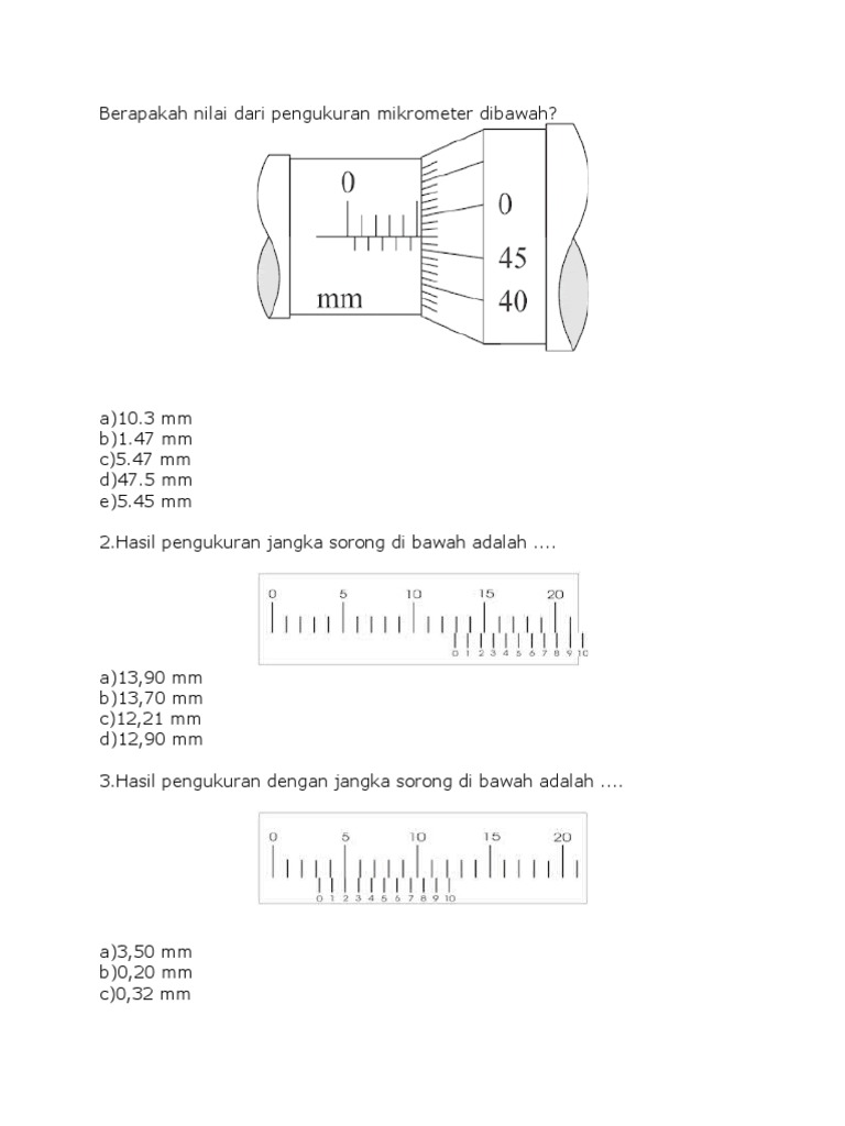 Soal Jangka Sorong Dan Micrometer Scrup | PDF