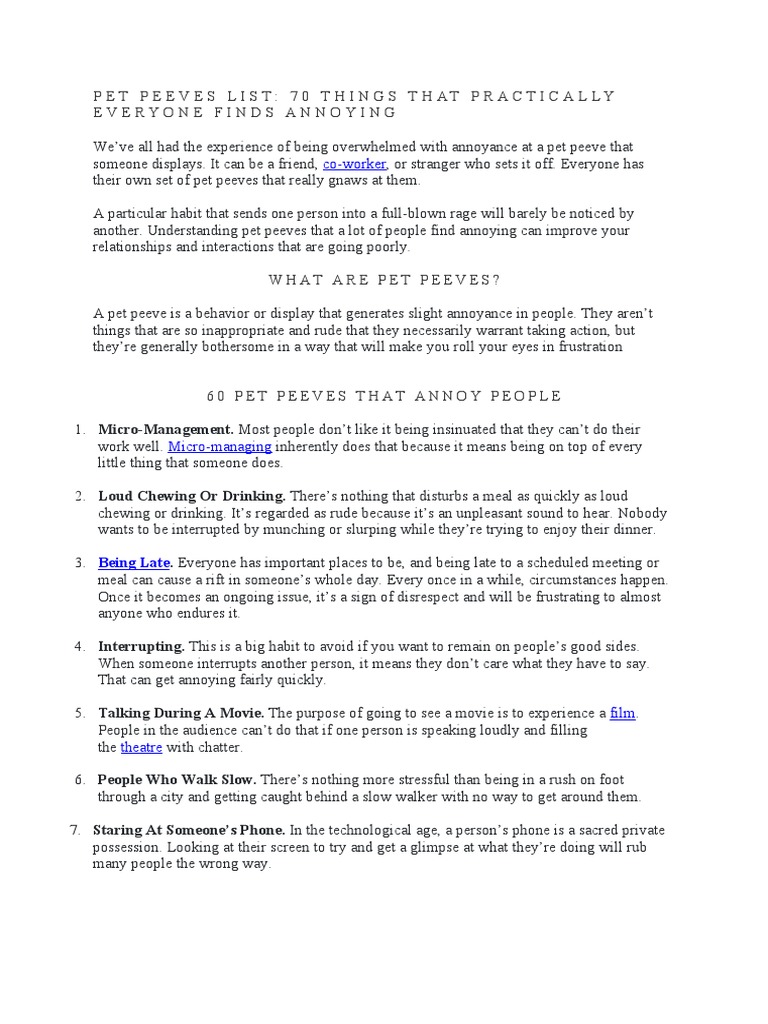 Pet Peeves List | PDF