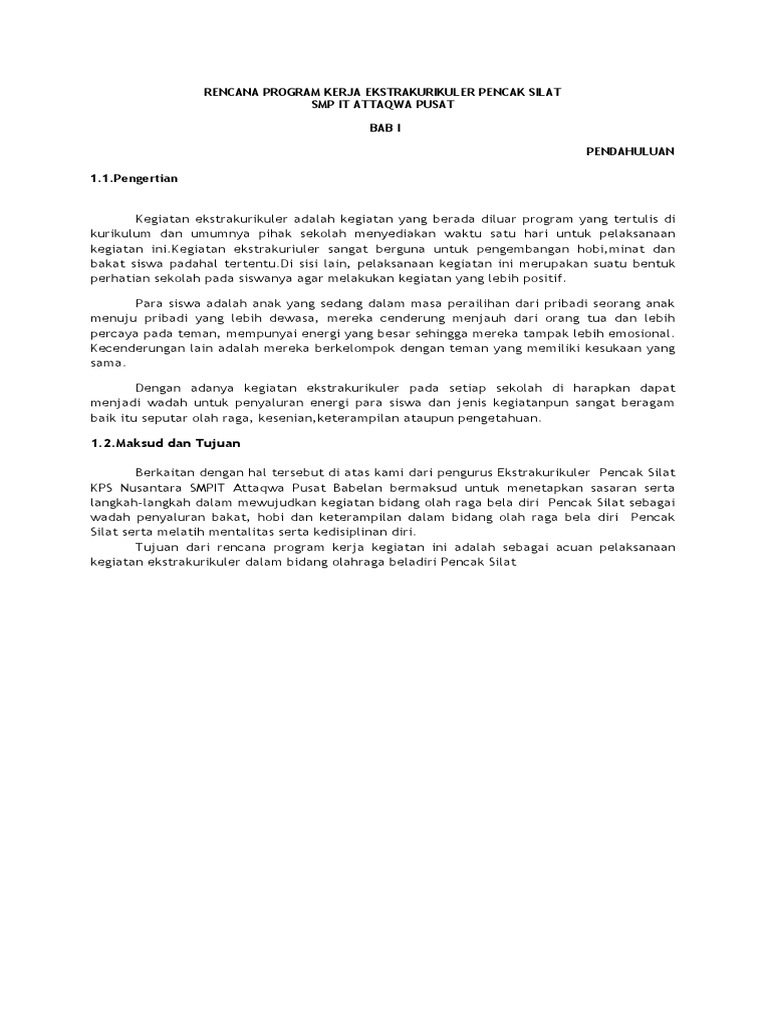 Rencana Kerja Ekstrakurikuler Pencak Silat | PDF