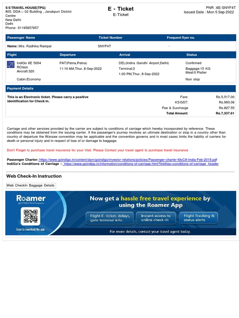 Eticket - Patna - IGI | PDF | Airlines | Transport